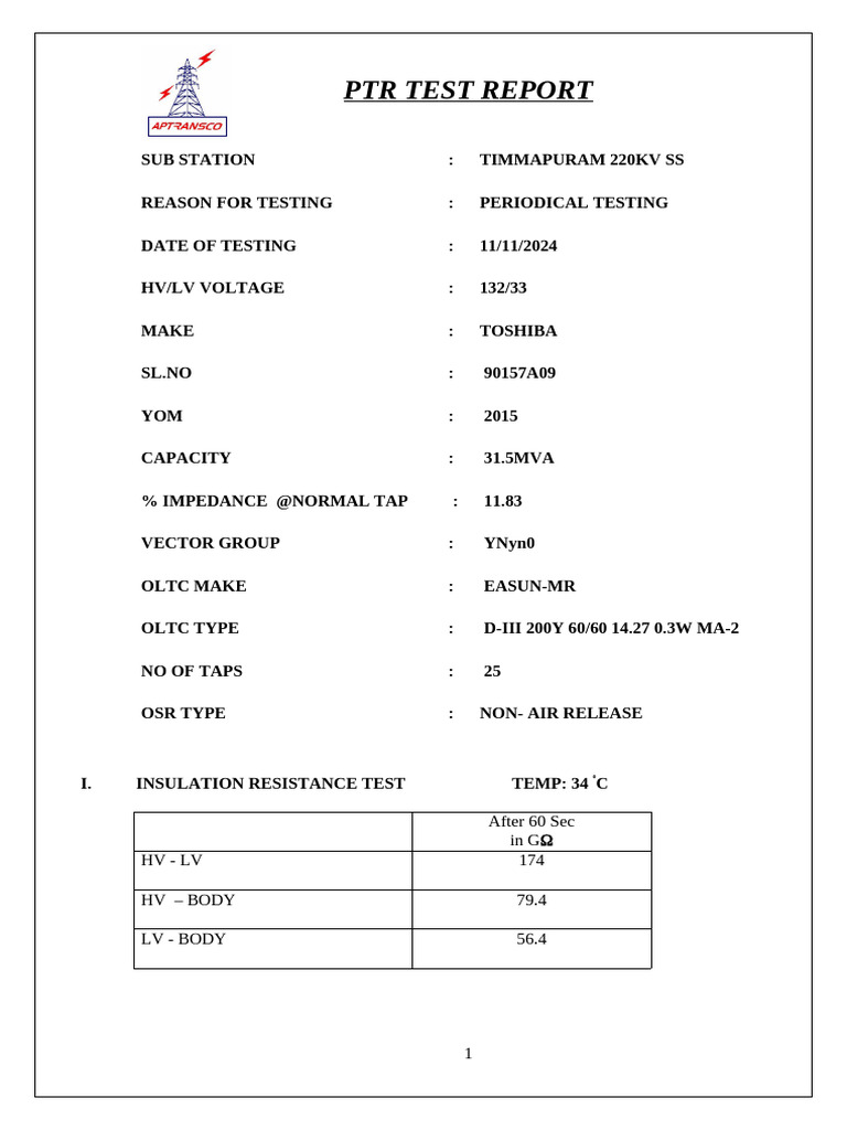 31.5mva Toshiba PTR II 11.11.2024 | PDF | Electrical Engineering ...