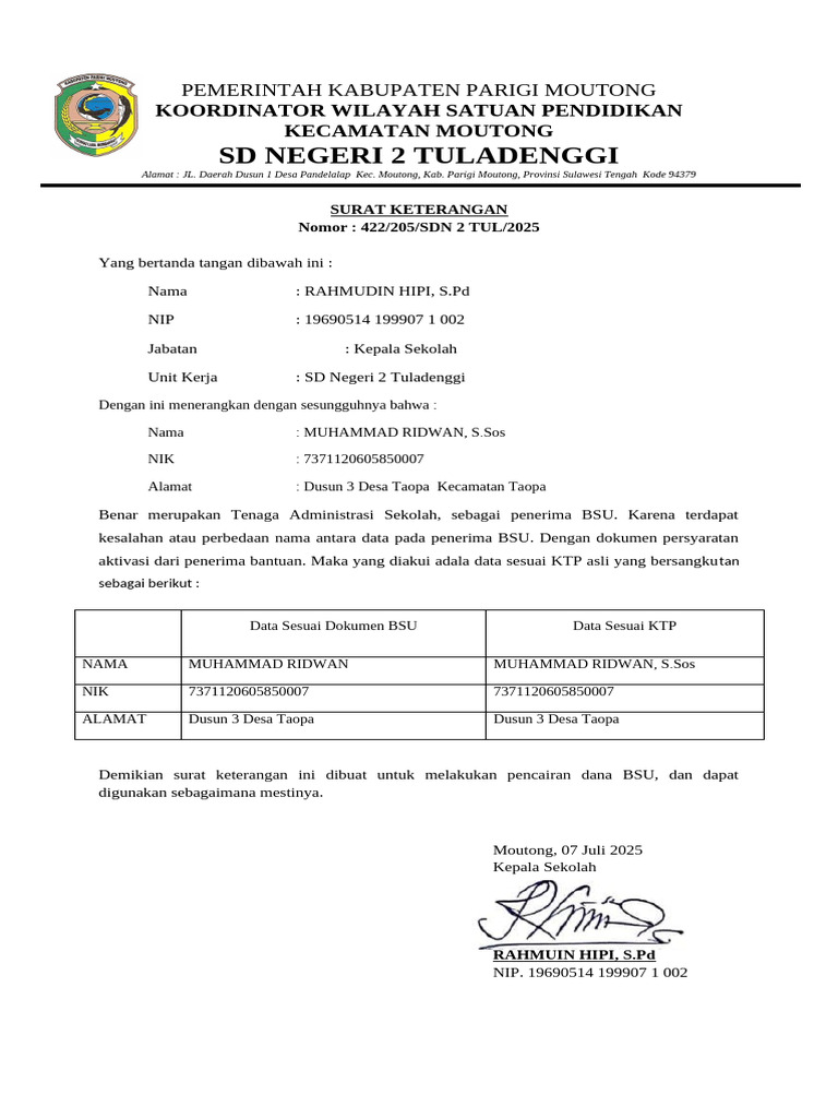 Surat Keterangan Bsu | PDF