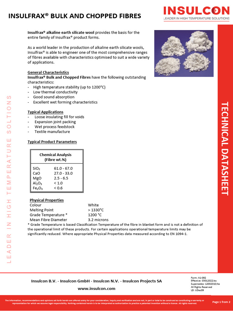 Insulfrax® High-Temperature Fibres Data | PDF | Fibers | Materials