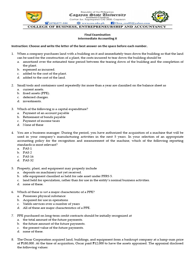 Intermediate Accounting II Exam Questions | PDF | Bonds (Finance ...