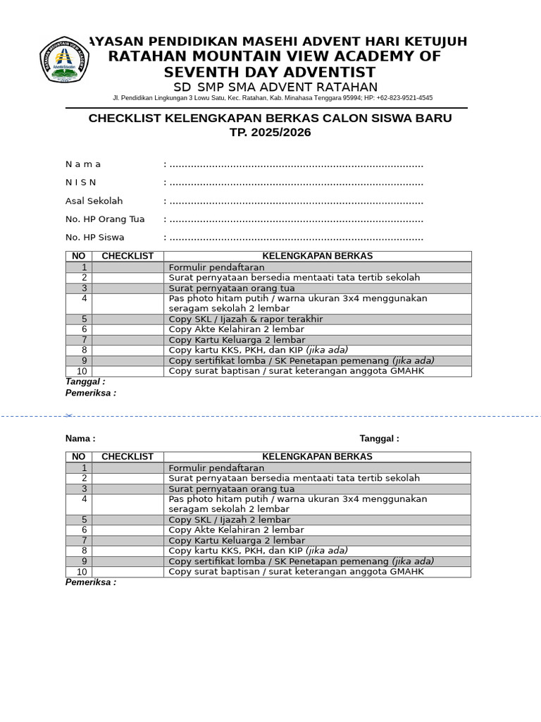 Checklist Kelengkapan Berkas | PDF