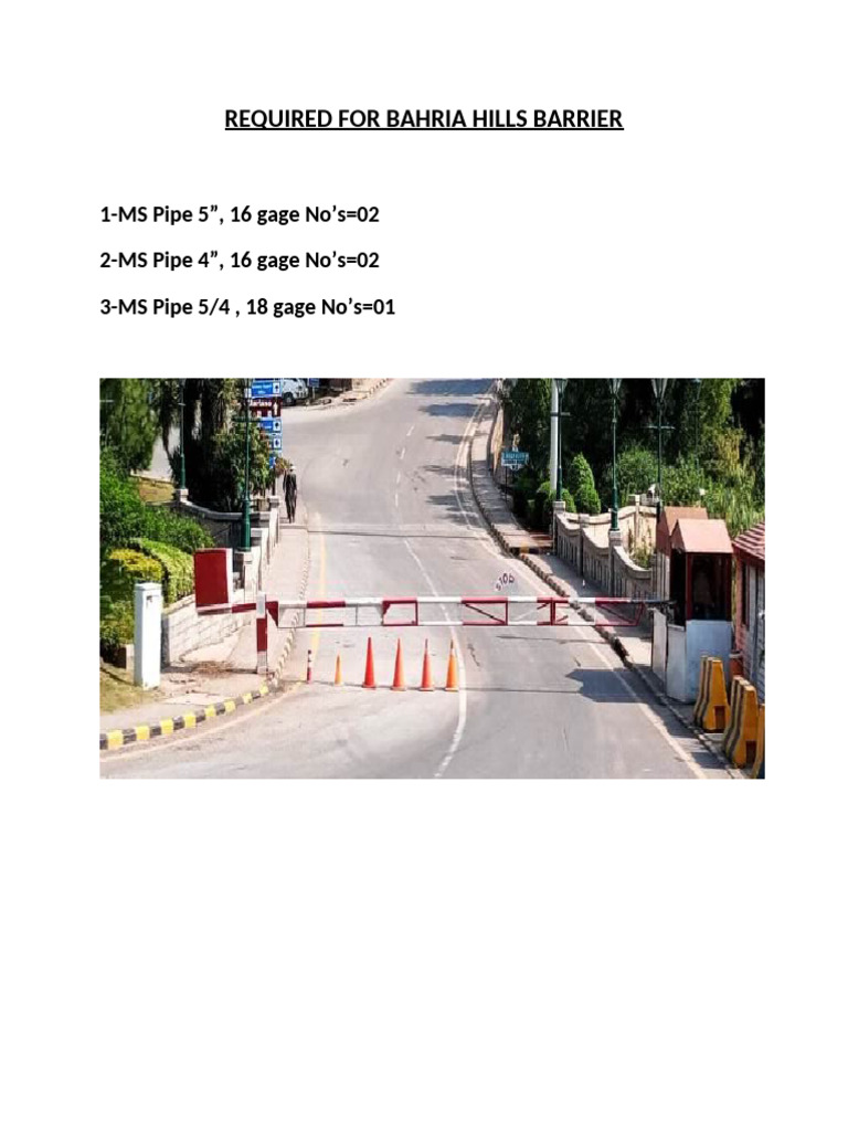 Required For Bahria Hills Barrier | PDF