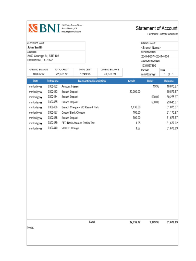 Bank Statement Template 3 TemplateLab | PDF | Debits And Credits ...