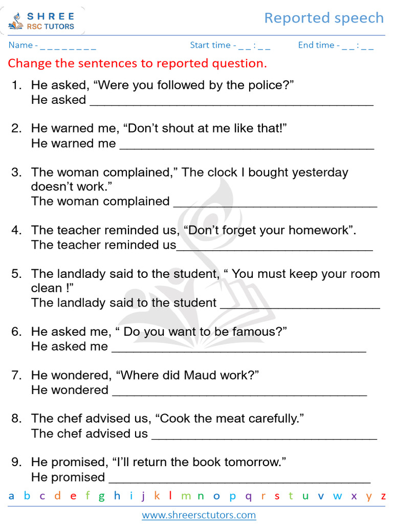 Reported Speech Exercises for Grade 5 | PDF