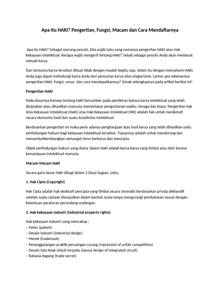 Pengertian dan Pendaftaran HAKI | PDF