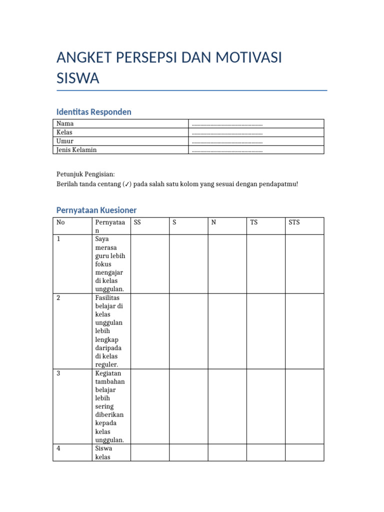 Angket Kuesioner Siswa | PDF