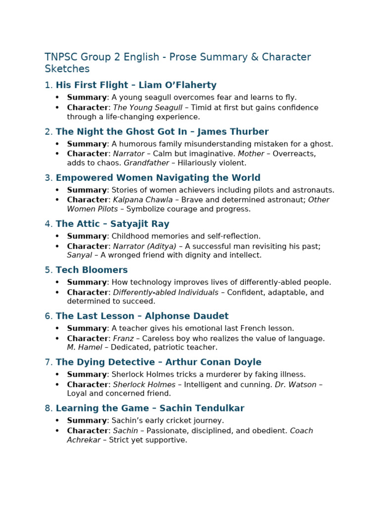 TNPSC Group 2 Prose Character Sketches | PDF | The Tempest