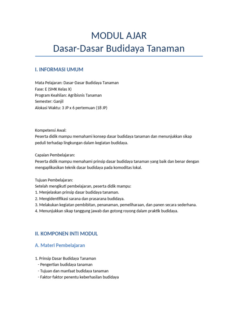 Modul Ajar Dasar Dasar Budidaya Tanaman | PDF