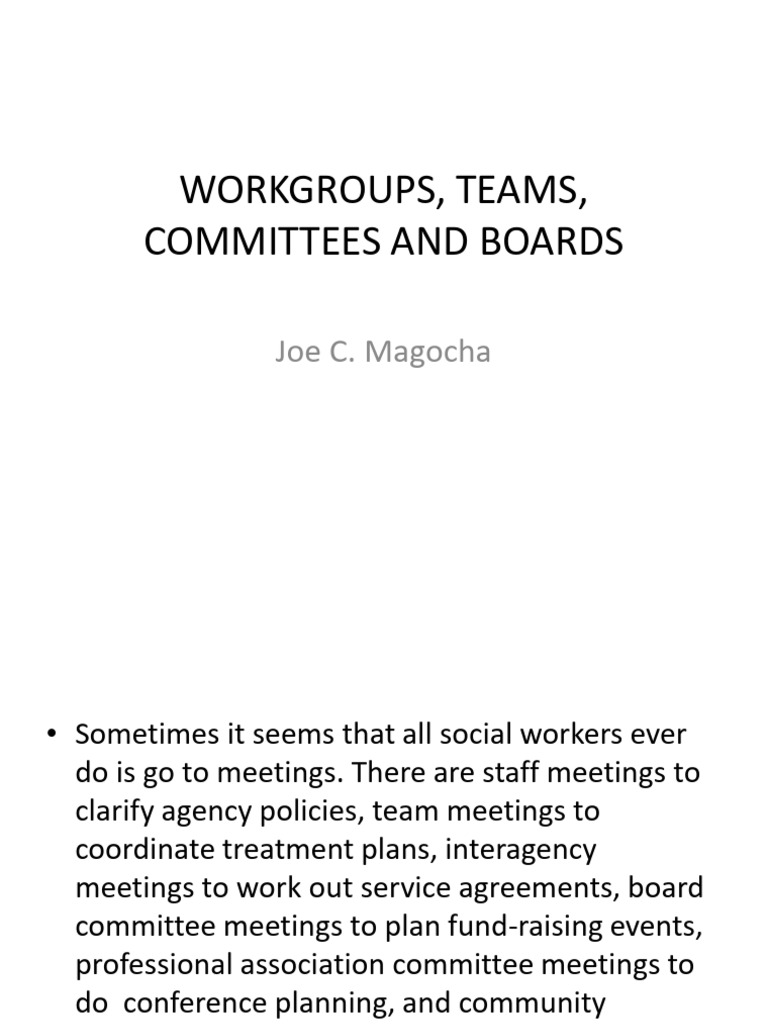 Nhsw206 Lecture 5 Workgroups, Teams, Committees and Boards | PDF