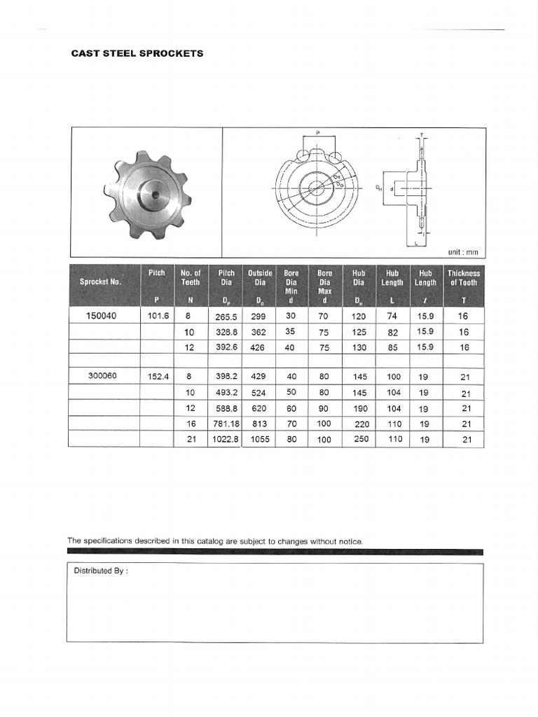 Cast Steel Sprockets - Drawing | PDF