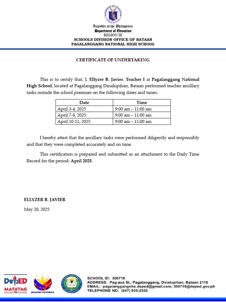 2025 APRIL OATH OF UNDERTAKING | PDF