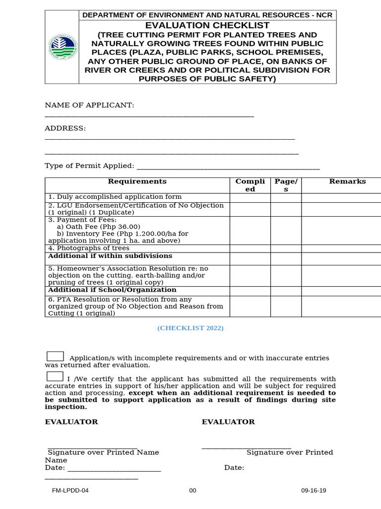 Tree Cutting Permit Evaluation Checklist | PDF
