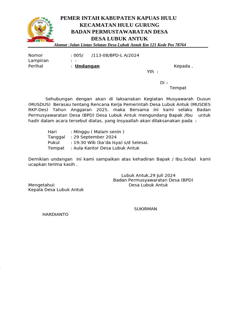 Surat Undangan BPD | PDF