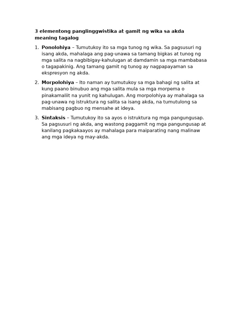 3 Elementong Panglinggwistika at Gamit NG Wika Sa Akda Meaning Tagalog ...
