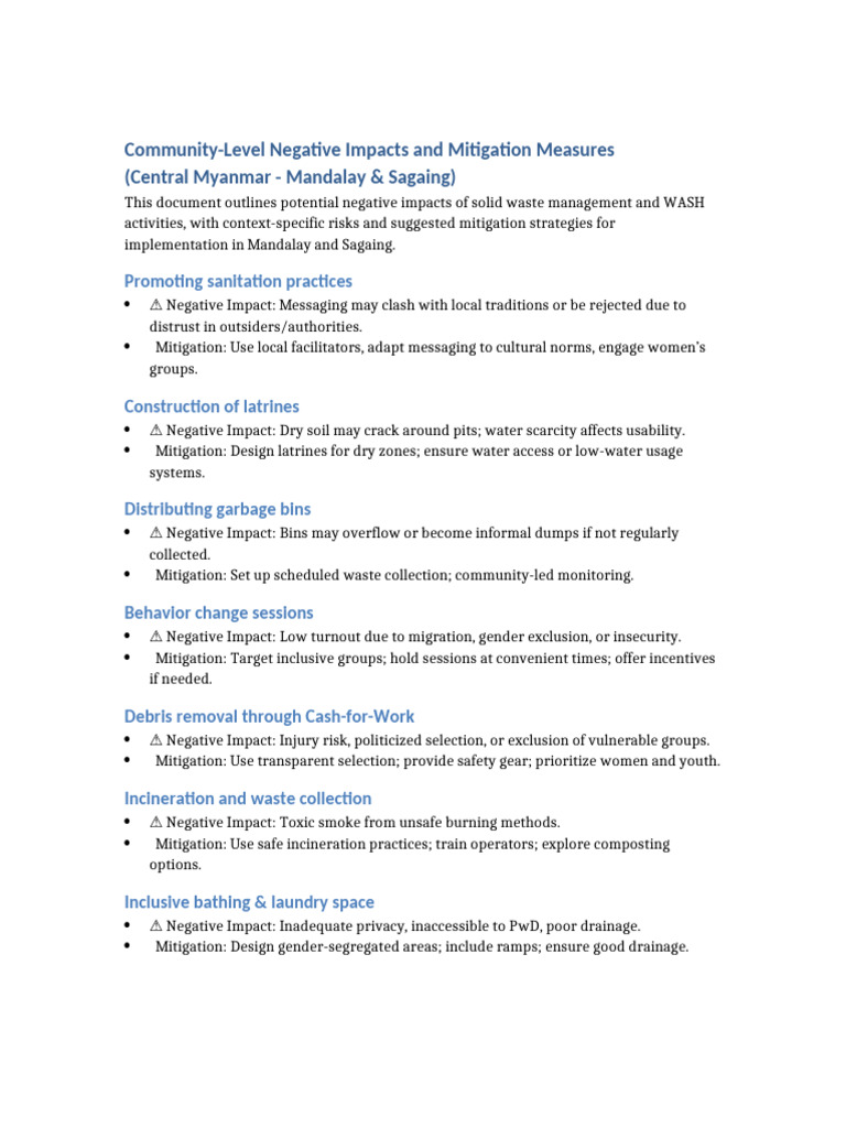 Negative Impacts and Mitigation Central Myanmar | PDF