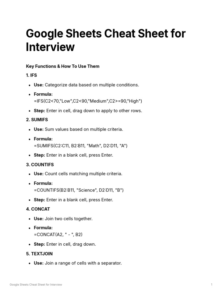 Google Sheets Functions for Interviews | PDF
