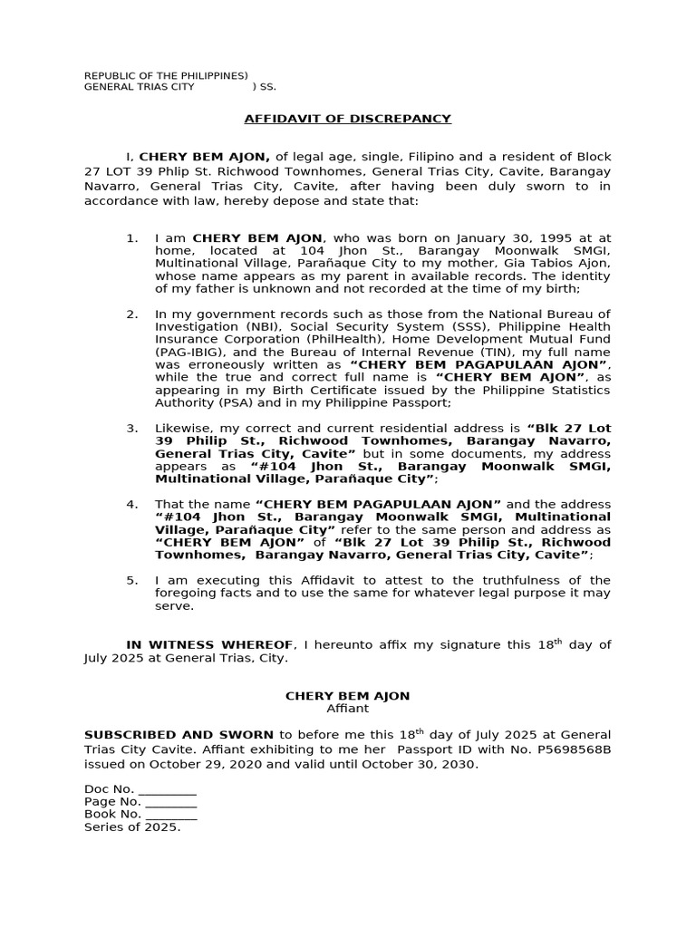 07.17.25 Affidavit of Discrepancy Ajon Cdoc | PDF | Affidavit