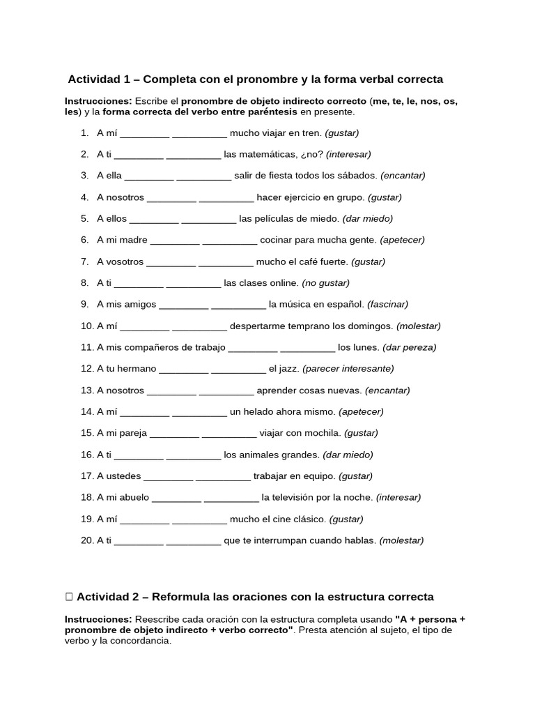 Deberes 3 Gustar y Similares | PDF | Verbo