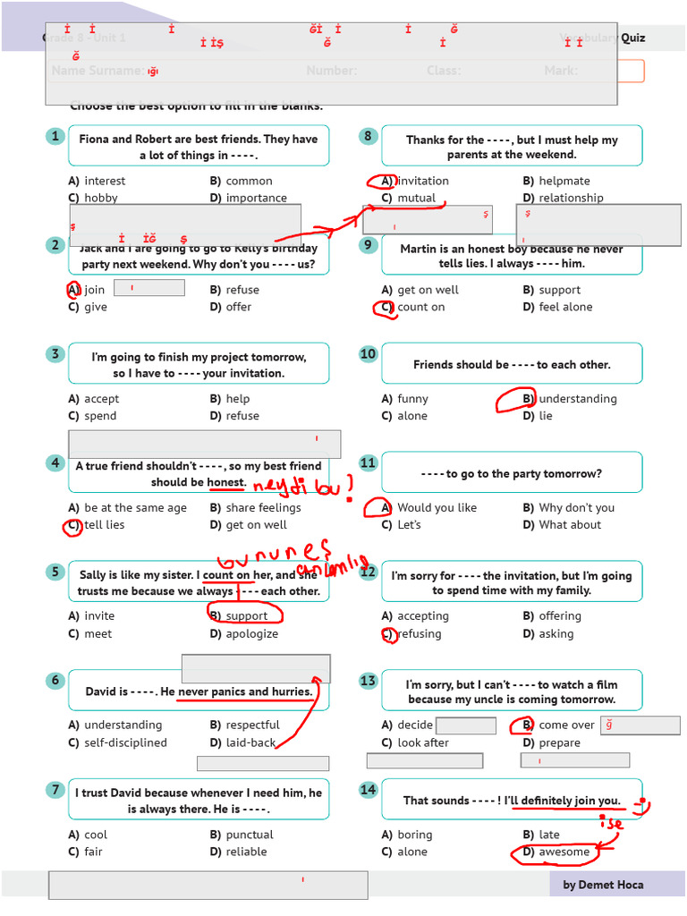 Grade 8 Vocabulary Quiz Guide | PDF