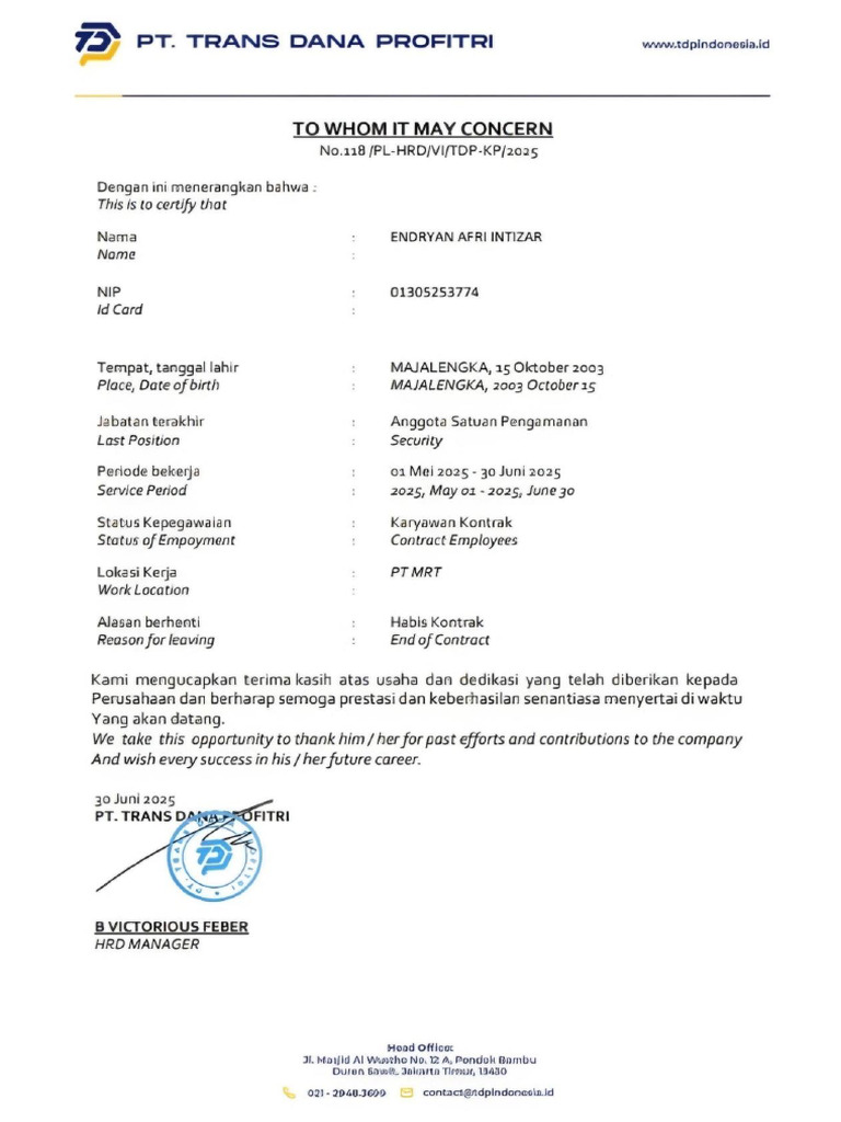 Paklaring TDP | PDF