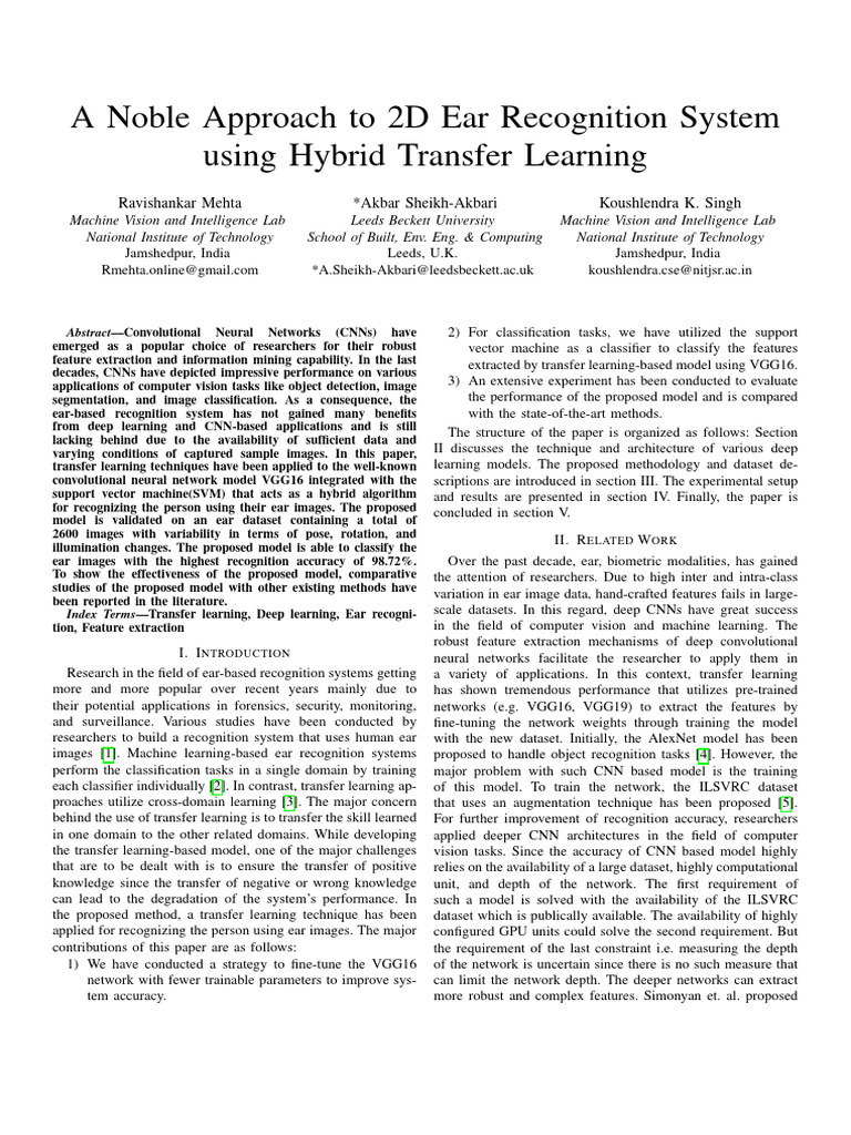 Revised MECO 2023 IEEE 2D Ear | PDF | Support Vector Machine | Deep Learning