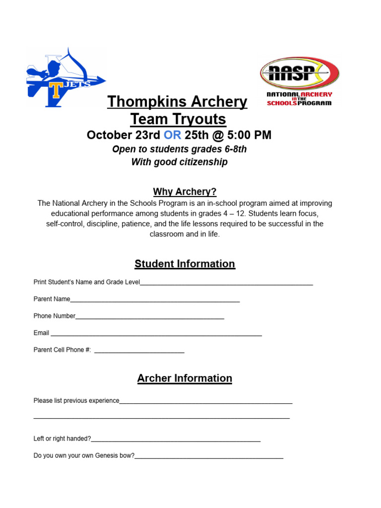 Thompkins Archery Team Tryouts 2023 | PDF | Archery