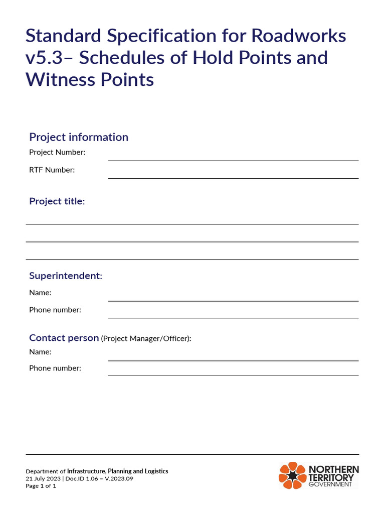 Roadworks Specification: Hold & Witness Points | PDF | Traffic | Concrete