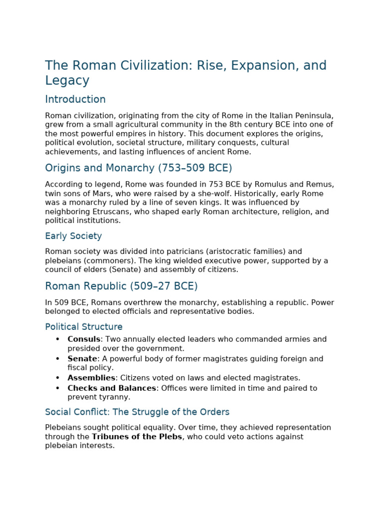Roman Civilization Overview Document | PDF | Roman Republic | Ancient Rome