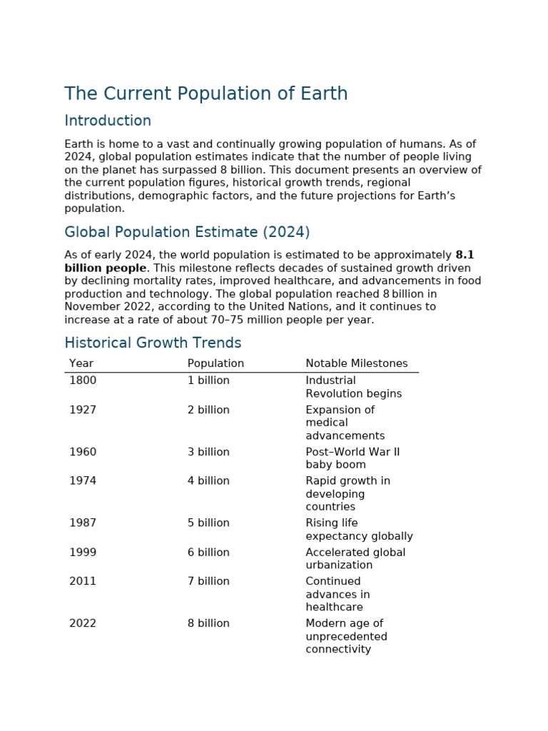 Current Earth Population: 8.1 Billion | PDF | World Population | Population