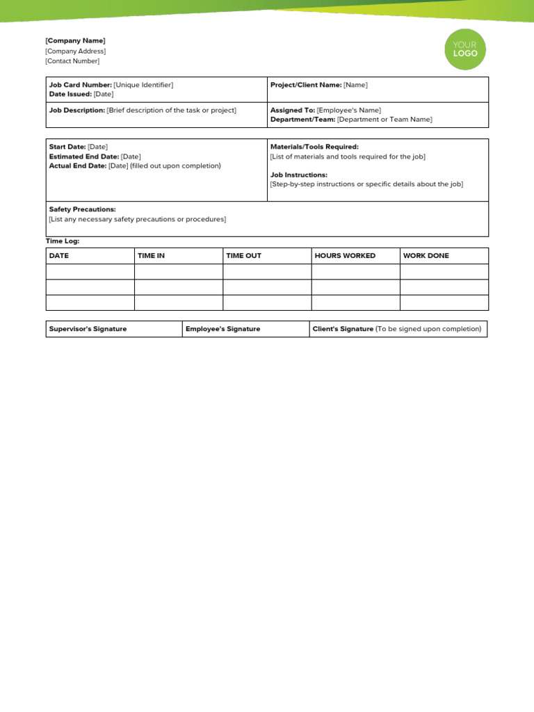 Job Card Format Template | PDF