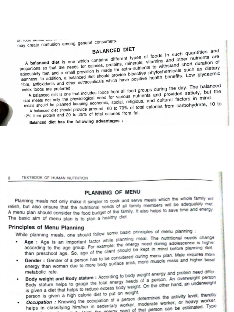 Balanced Diet and Menu Planning | PDF