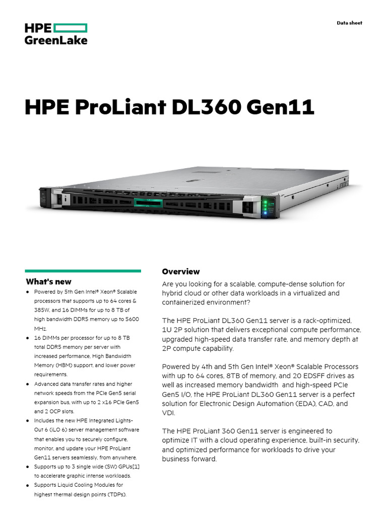 HPE ProLiant DL360 Gen11 | PDF | Solid State Drive | Computing