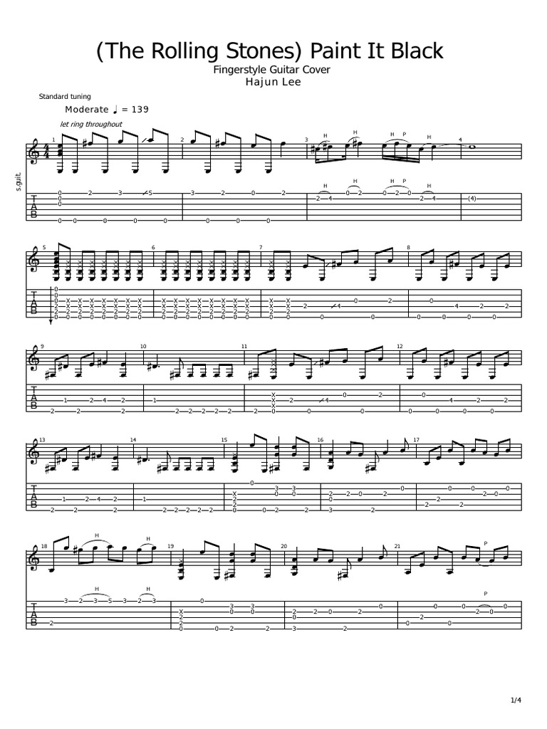 Paint It Black Fingerstyle Tab PDF | PDF | Guitar Family Instruments ...