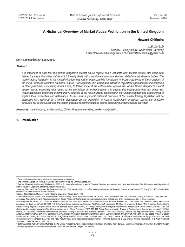 UK Market Abuse Prohibition Overview | PDF | Insider Trading | Fraud