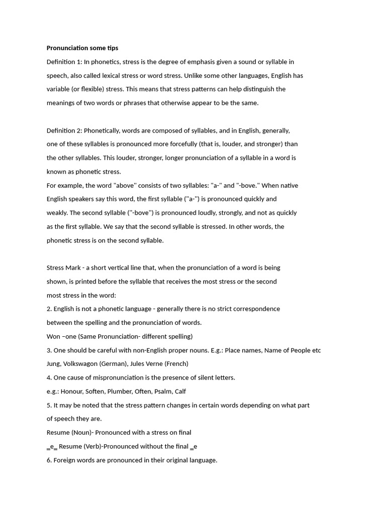 Tips for English Pronunciation and Spelling | PDF | Stress (Linguistics ...