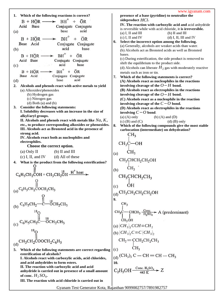 Alcohol, Phenol and Ethers (Medium) | PDF | Ester | Chemical Reactions