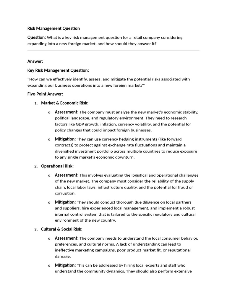 Risk Management Question | PDF | Financial Risk | Risk