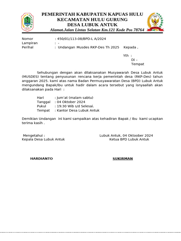Undangan Musdes RKP-Des 2025 | PDF