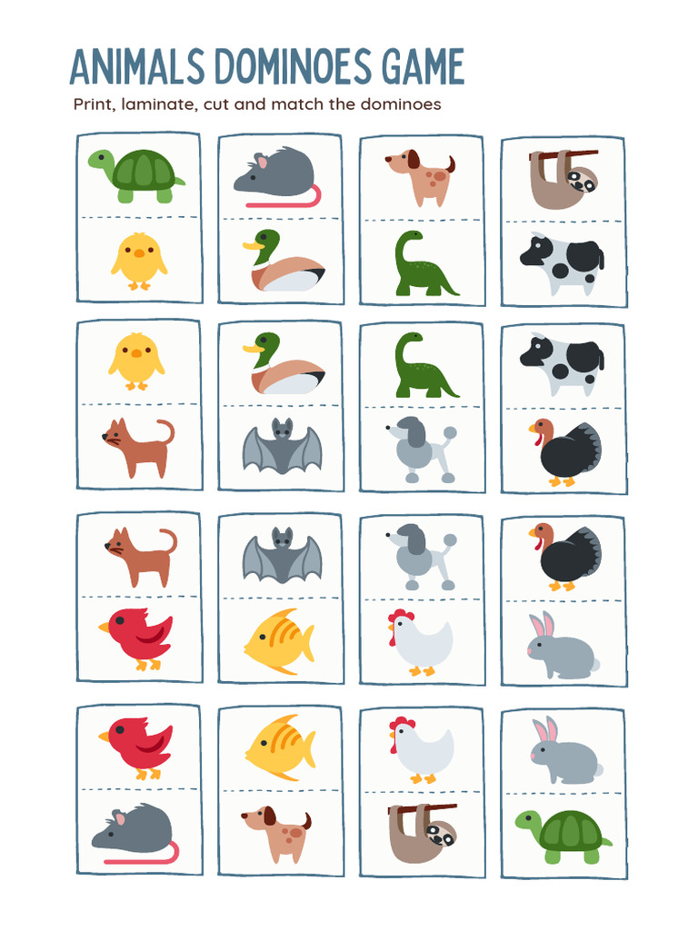 Animals Dominoes Game Worksheet | PDF