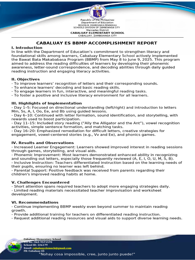 BBMP Accomplishment Report 24-25 | PDF | Learning Methods | Learning