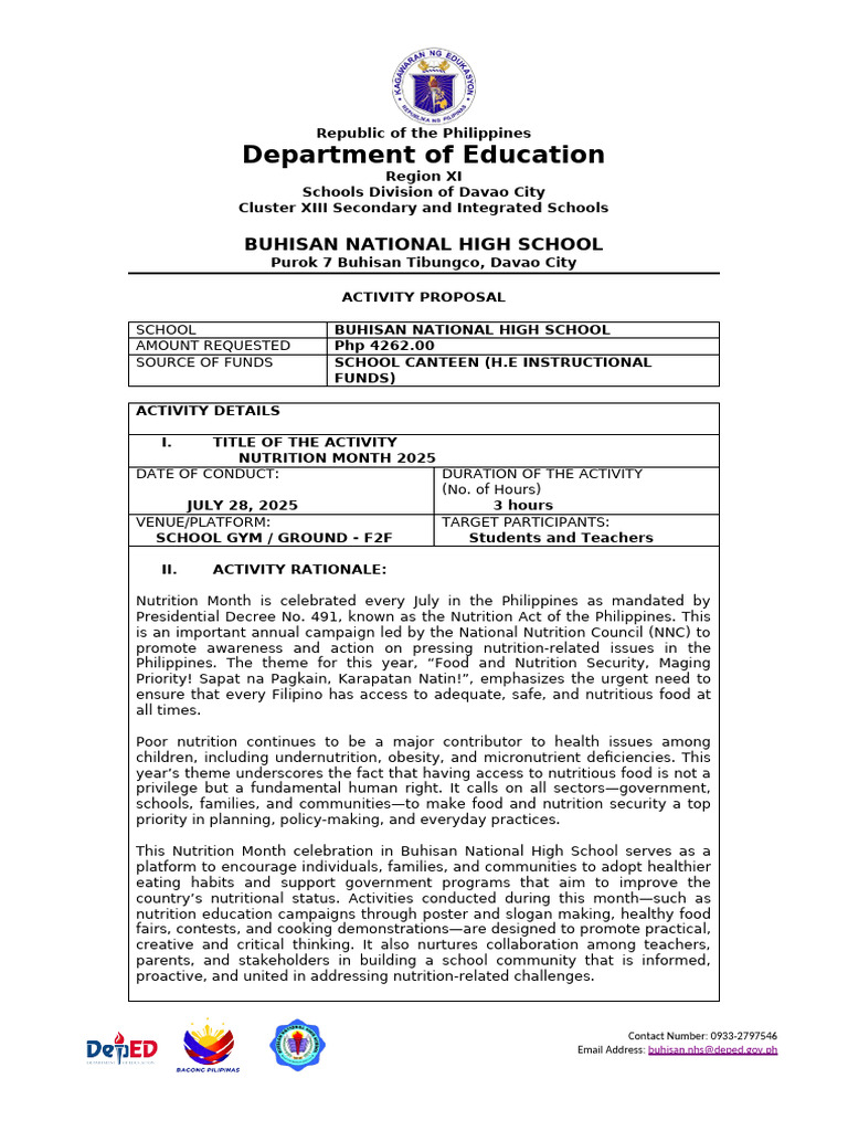 Nutrition Month 2025 Activity Proposal | PDF | Malnutrition