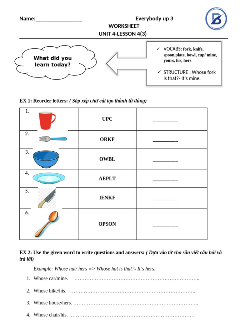 Everybody Up 3 Unit 4 Worksheet | PDF