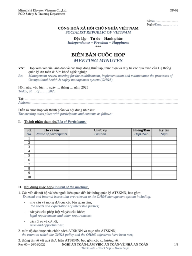 LSV-01 - 1. Of-02 - Bien Ban Xem Xet Lanh Dao | PDF