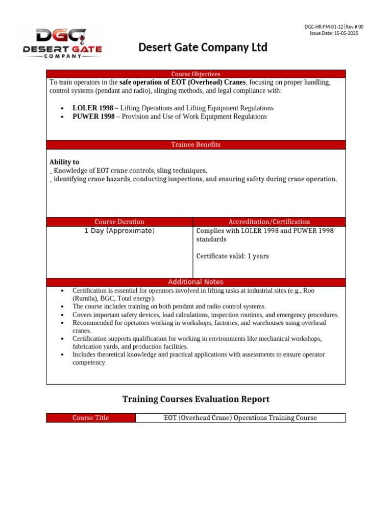 EOT Crane Operations Training Course | PDF