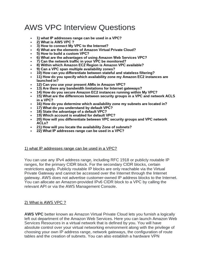 AWS VPC Interview Questions | PDF | Computer Network | Ip Address