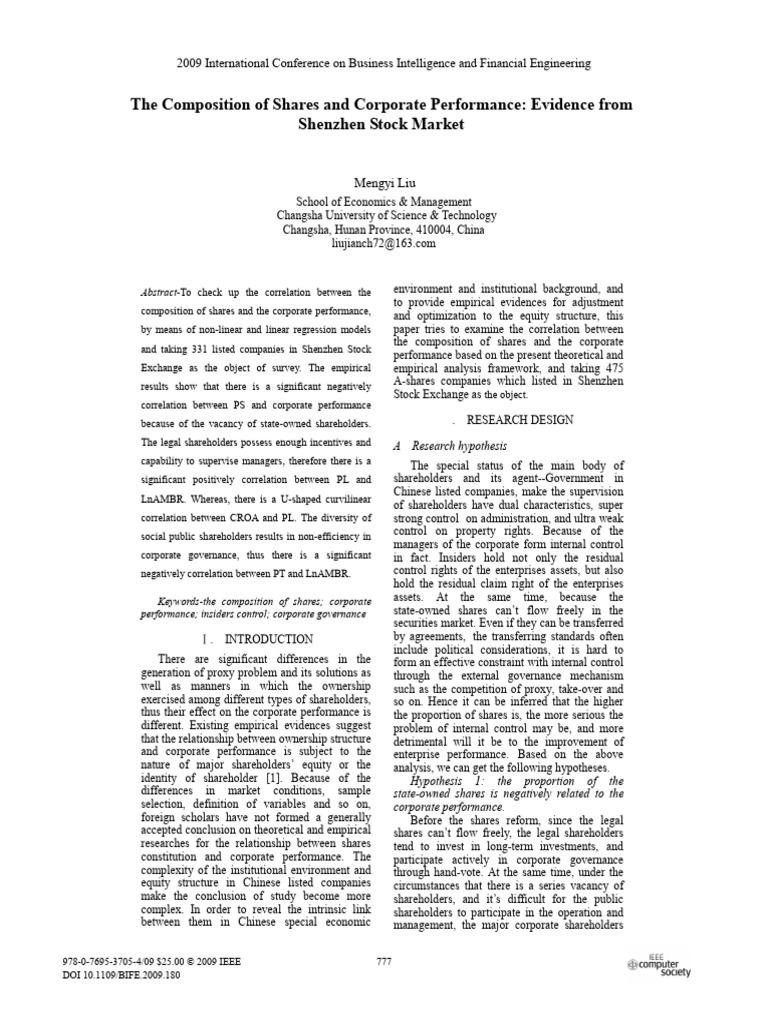 The Composition of Shares and Corporate Performance Evidence From ...