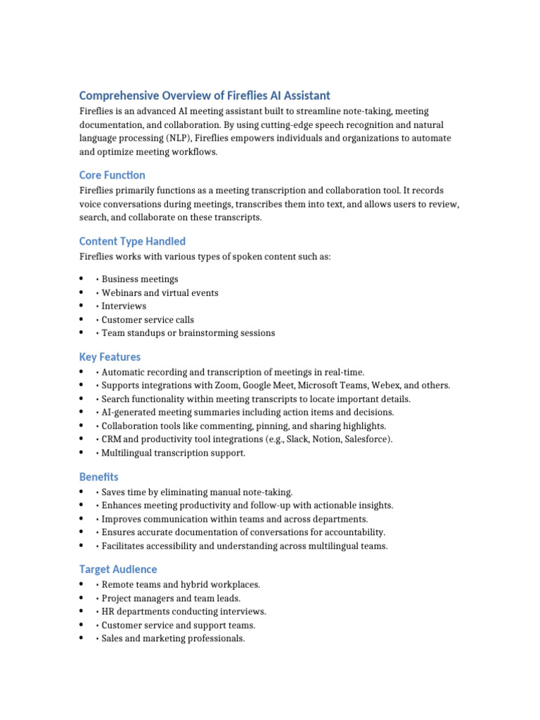 Fireflies AI Detailed Report | PDF | Artificial Intelligence | Intelligence (AI) & Semantics