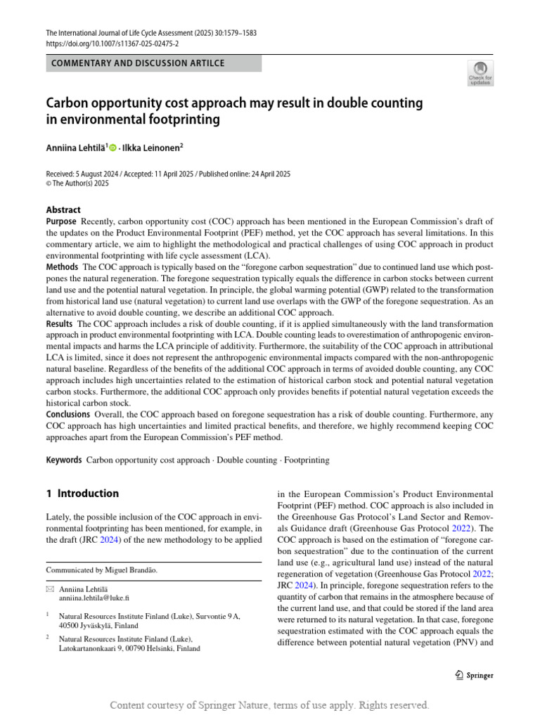 Carbon Opportunity Cost Approach May Result in Dou | PDF | Life Cycle ...
