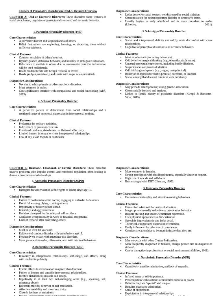 DSM-5 Personality Disorder Clusters Overview | PDF | Personality ...