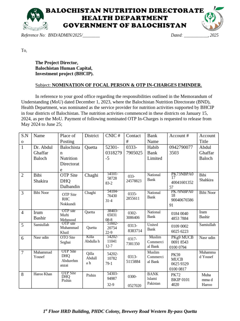 BND LTR To BHCIP For Release | PDF | Pakistan
